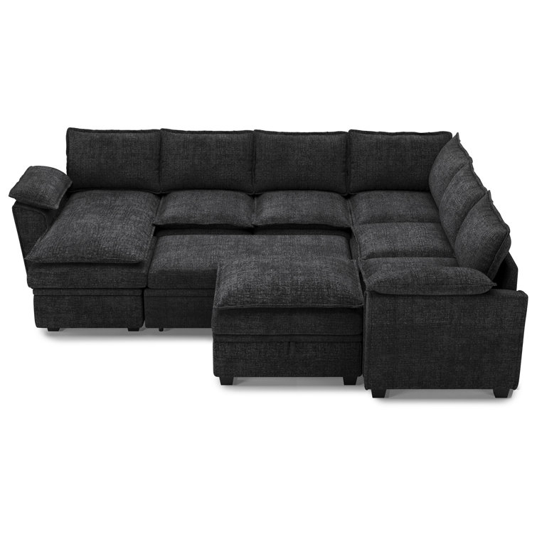 Latitude Run® Chenille U-Shaped Sofa Sectional Pull Out Bed Sleeper Livingroom Storage Seat ...